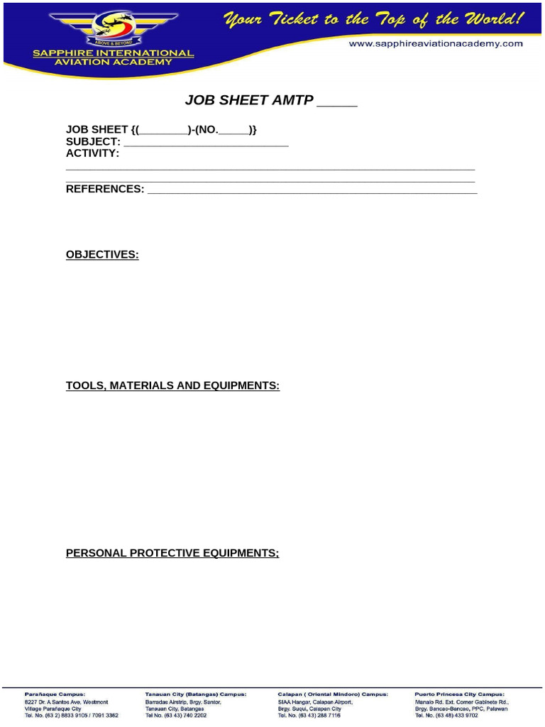 Job Sheet Template for AMTP Activities | PDF