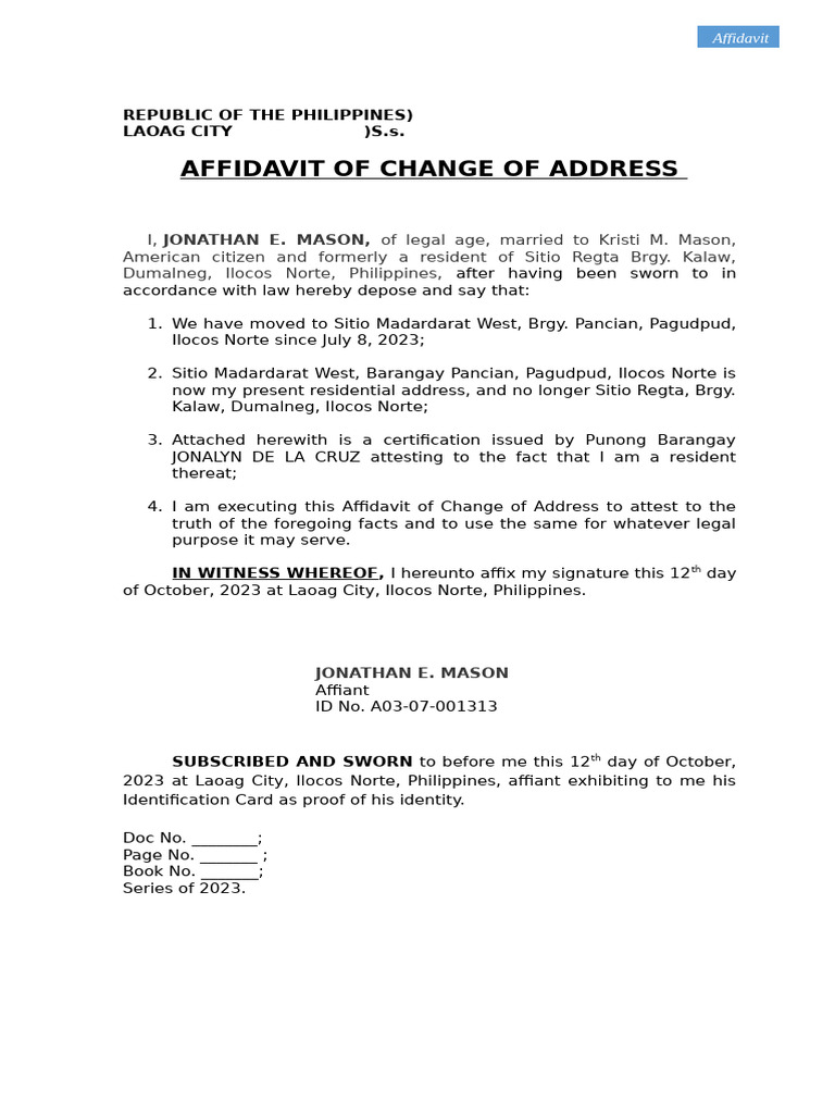 Affidavit: Change of Address | PDF