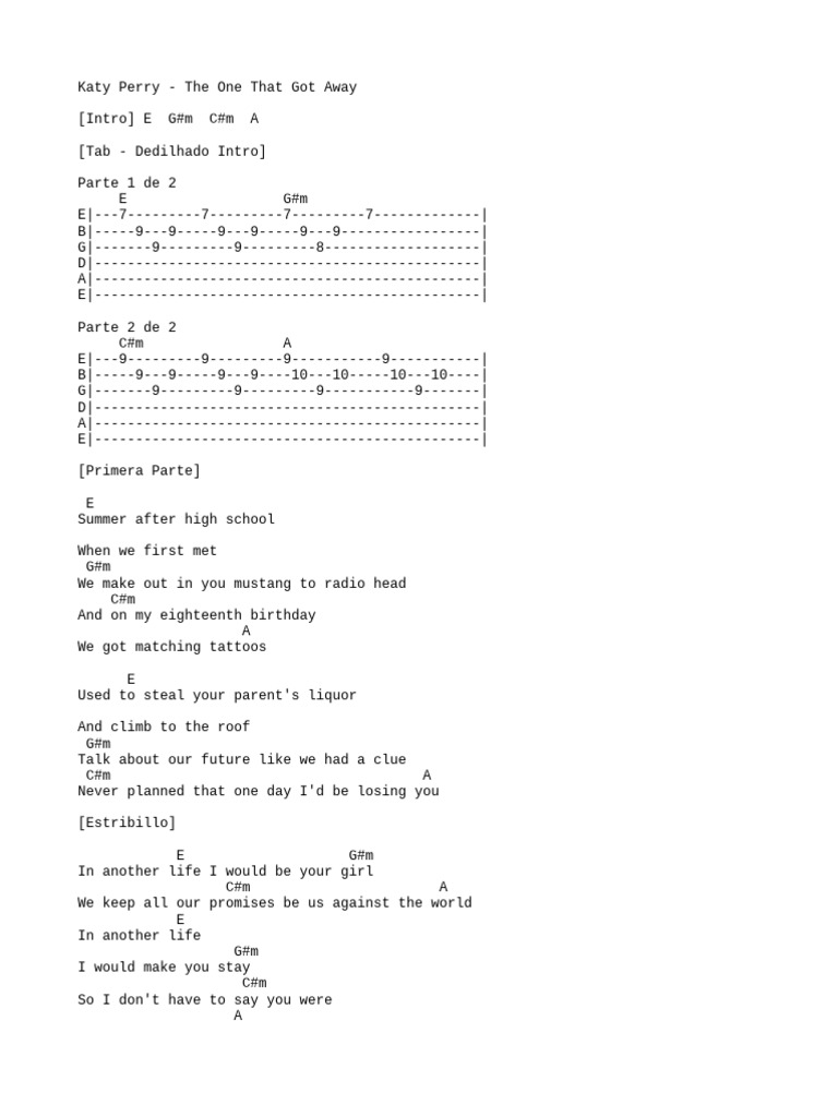 Katy Perry - The One That Got Away Tabs | PDF | Songs Written