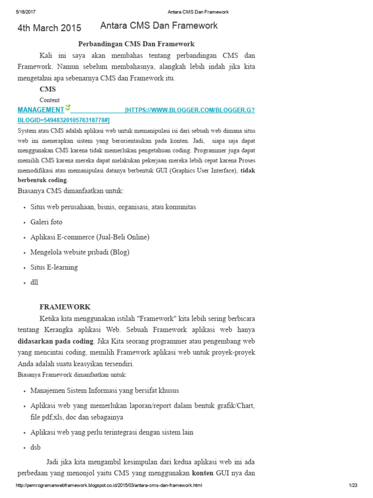 Antara CMS Dan Framework | PDF