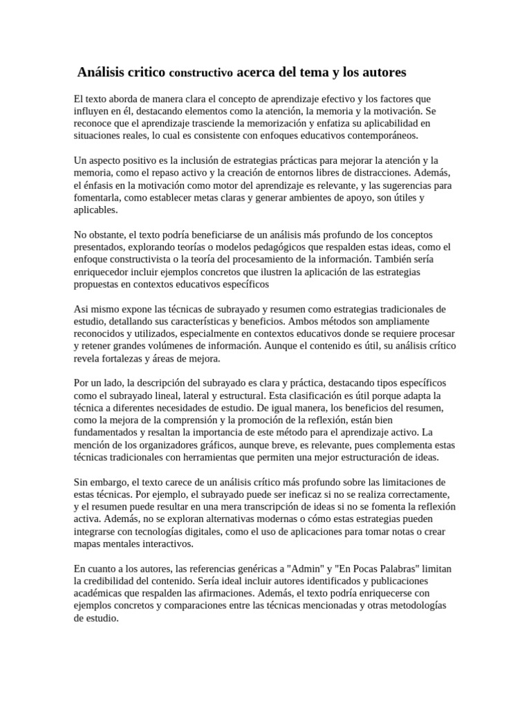 Análisis Critico Constructivo Acerca Del Tema y Los Autores | PDF ...