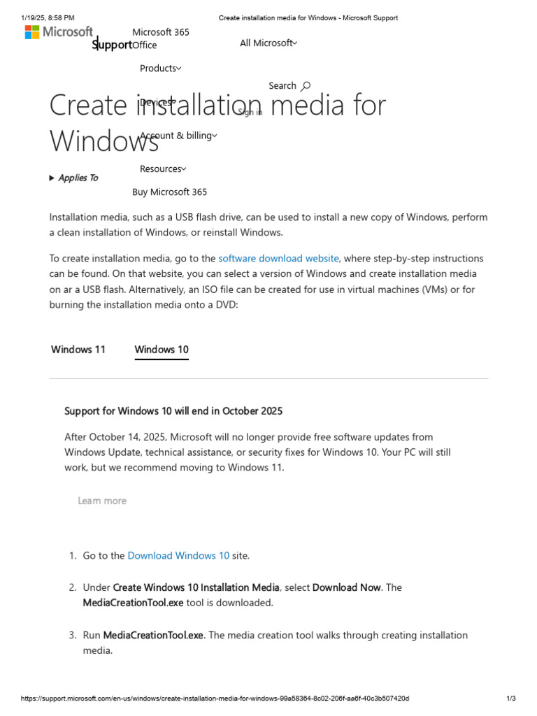 Create Installation Media For Windows - Microsoft Support | PDF | Installation (Computer ...