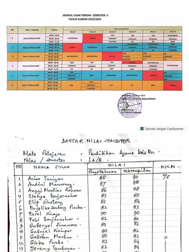 Roster Dan Nilai UTS September 2024 | PDF