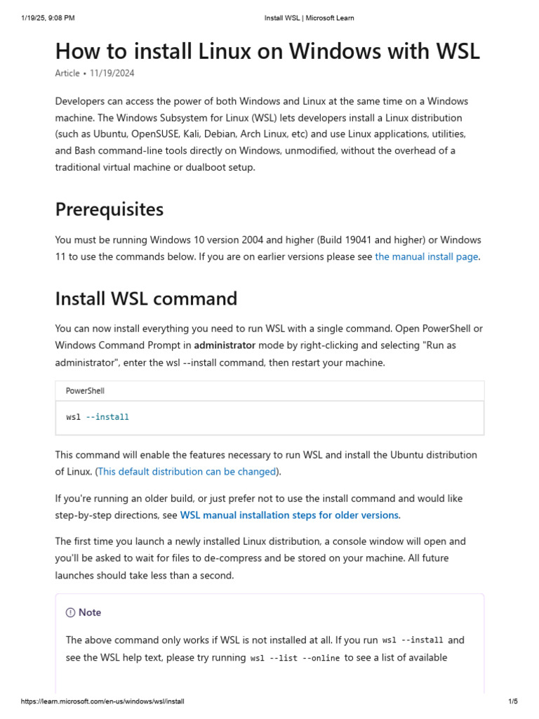 Install WSL - Microsoft Learn | PDF | Linux Distribution | Command Line Interface