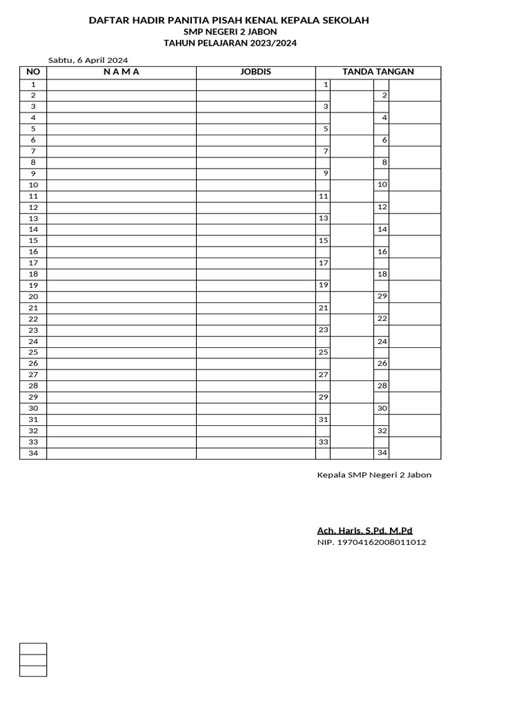 Daftar Hadir Panitia | PDF