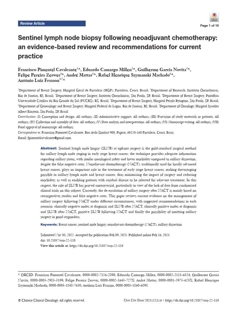 Role of SLNB After Nact | PDF | Breast Cancer | Clinical Medicine
