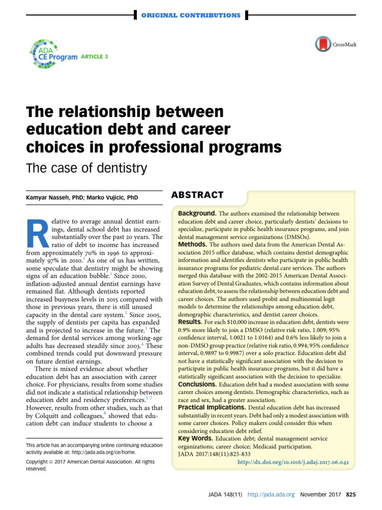 The Relationship Between Education Debt and Career | PDF | Dentist ...
