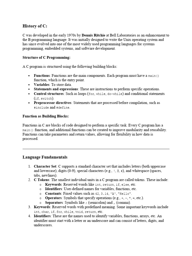 C Language Short Note | PDF | Data Type | C (Programming Language) C Language Short Note | PDF | Data Type | C (Programming Language)