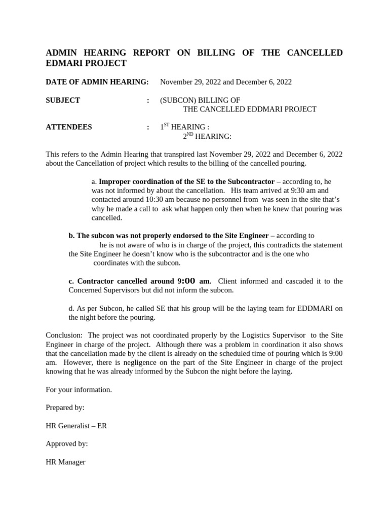 Admin Hearing Report | PDF