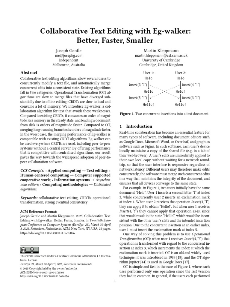 Collaborative Text Editing With Eg-Walker: Better, Faster, Smaller | PDF | Computing | Computer ...