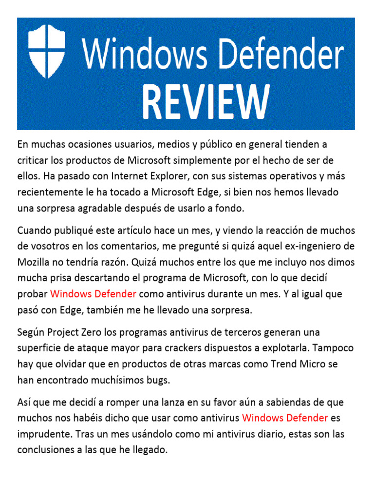 Windows Defender Review | PDF | Software antivirus | Virus de computadora