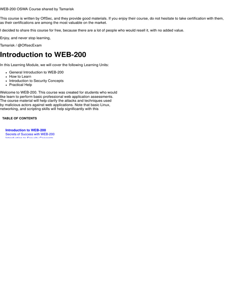 WEB-200 OSWA Course Overview by Tamarisk | PDF