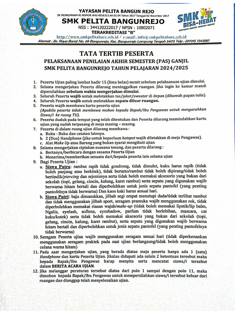 Tatib Peserta Ujian-Jadwal PAS Ganjil-Denah Ruang Ujian Kampus 1-2 | PDF