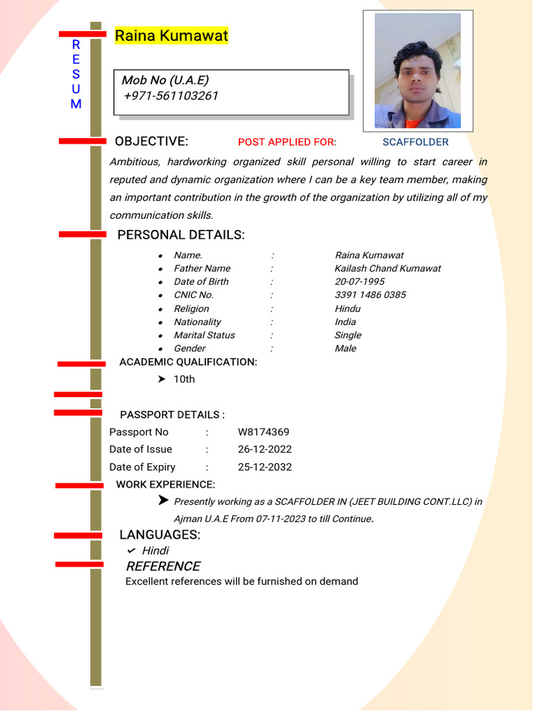 Scaffolder Resume: Raina Kumawat | PDF