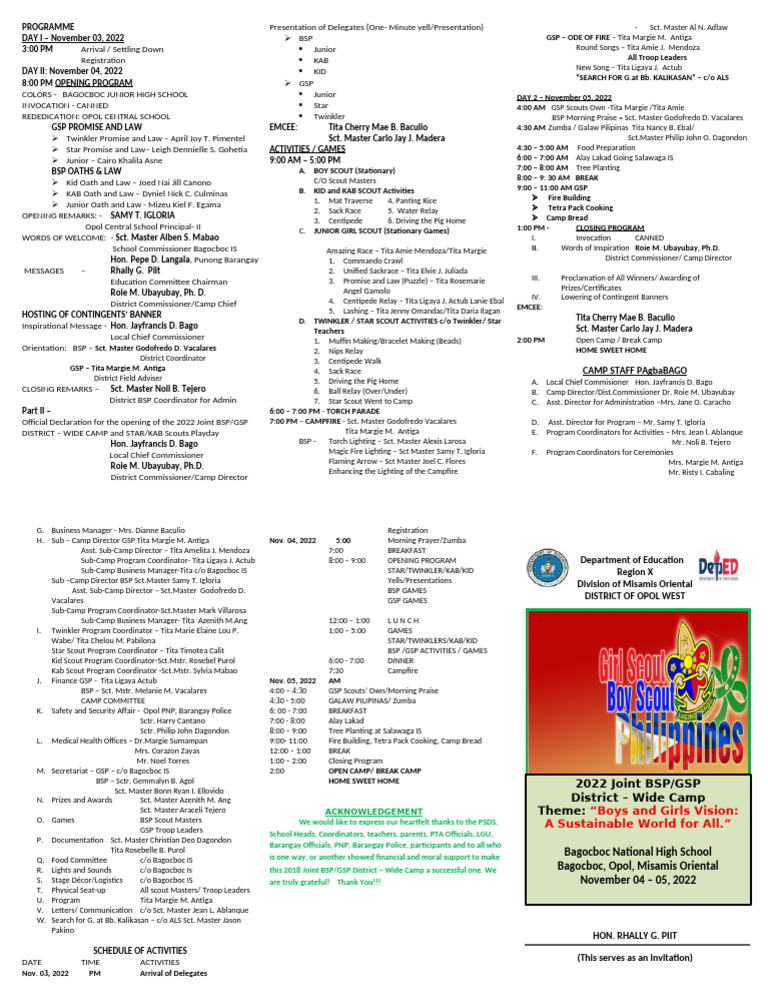 Joint GSP BSP District Camp 2022 | PDF