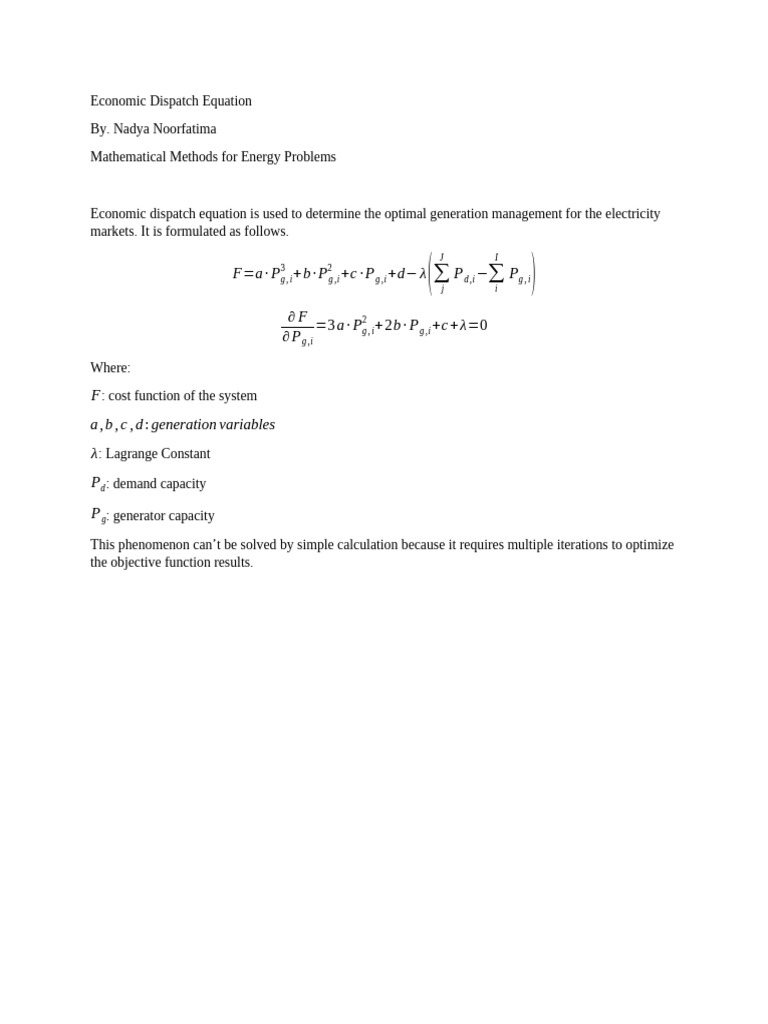 Economic Dispatch Equation Guide | PDF