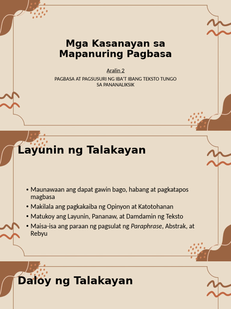 2_Mga Kasanayan Sa Mapanuring Pagbasa | PDF