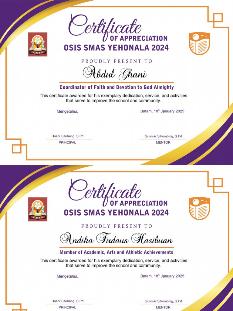 Sertifikat Osis SMA | PDF