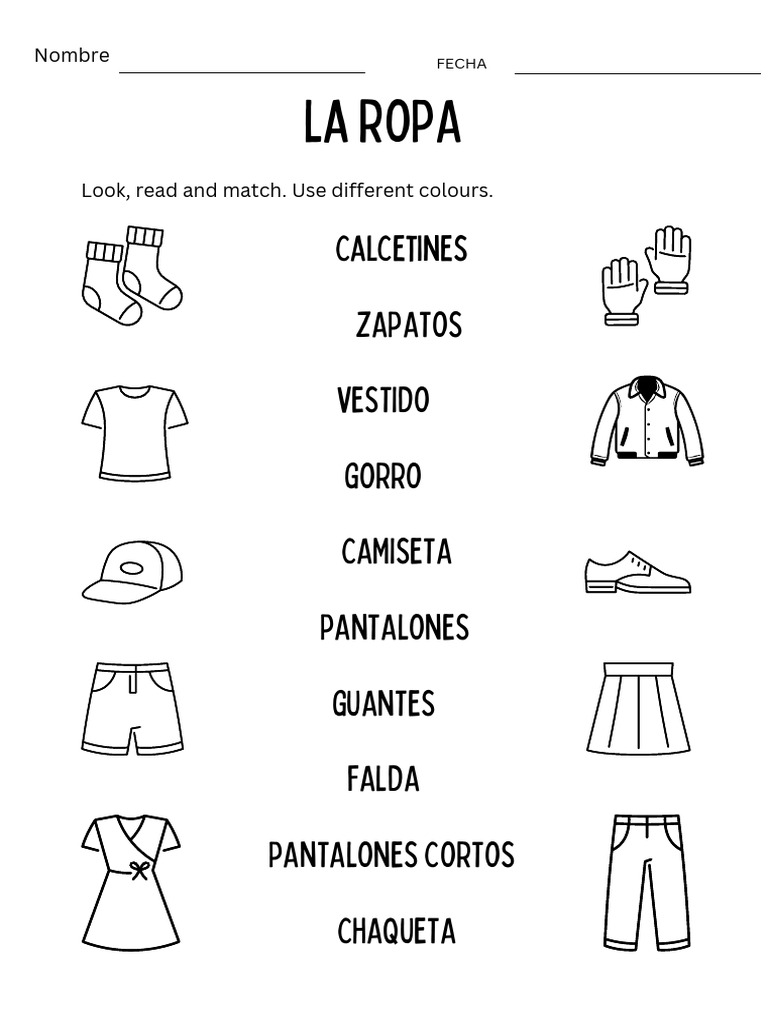 Clothes Matching Printable Worksheet in Black and White Simple ...