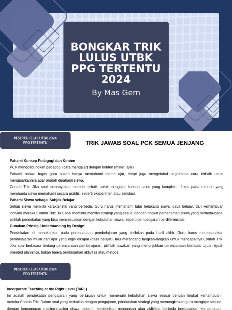 Trik Lulus UTBK PPG 2024: Strategi Efektif | PDF