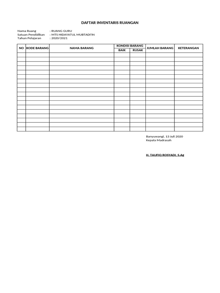Daftar Inventaris Ruangan | PDF