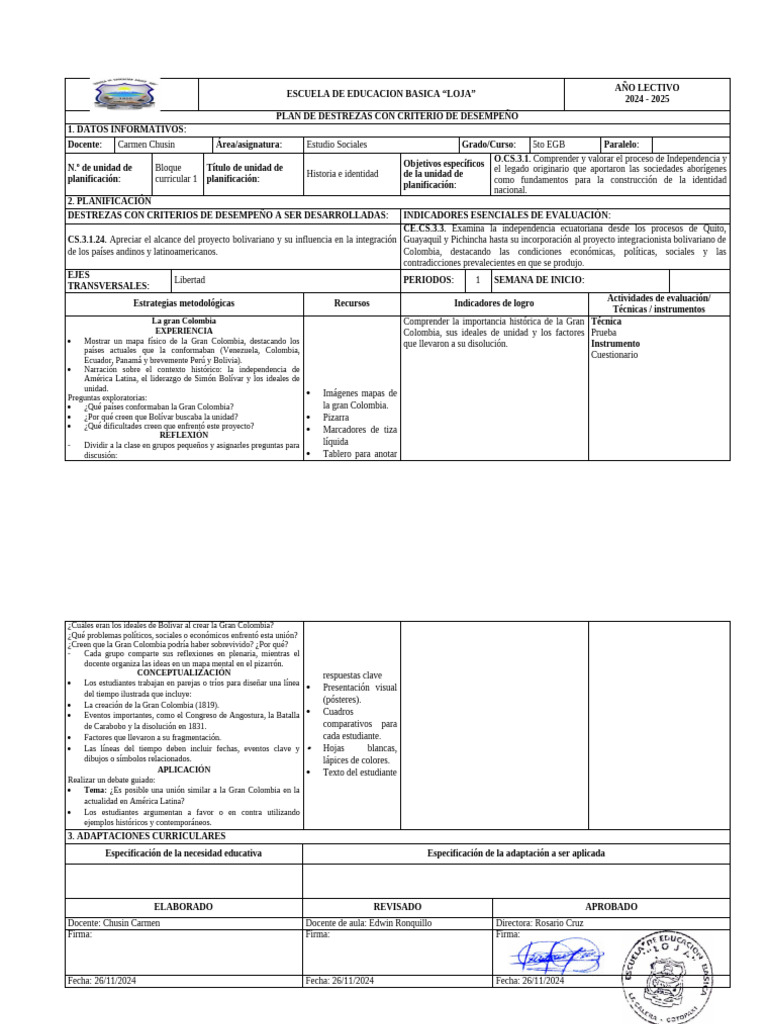 ESCUELA DE EDUCACION BASICAplanificacion de EESS | PDF | Nómada | Ecuador