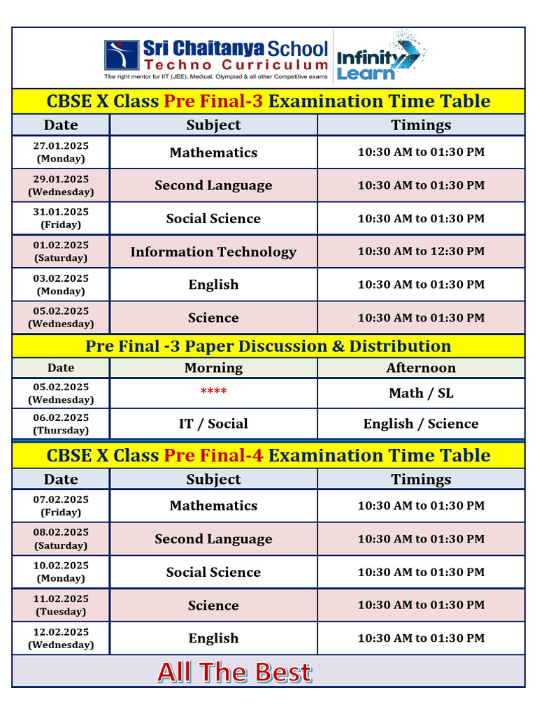 CBSE Class X Pre-Final Exam Schedule | PDF