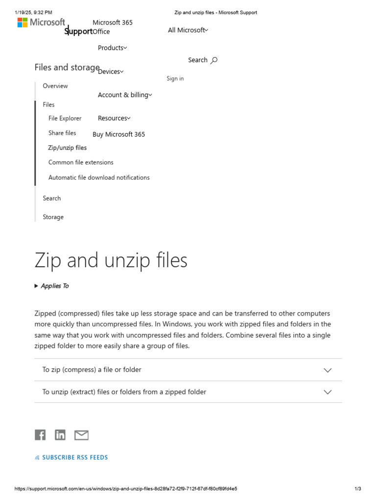 Zip and Unzip Files - Microsoft Support | PDF | Zip (File Format) | Microsoft