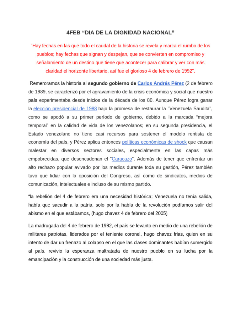 Discurso 4F | PDF | Hugo Chavez | Venezuela