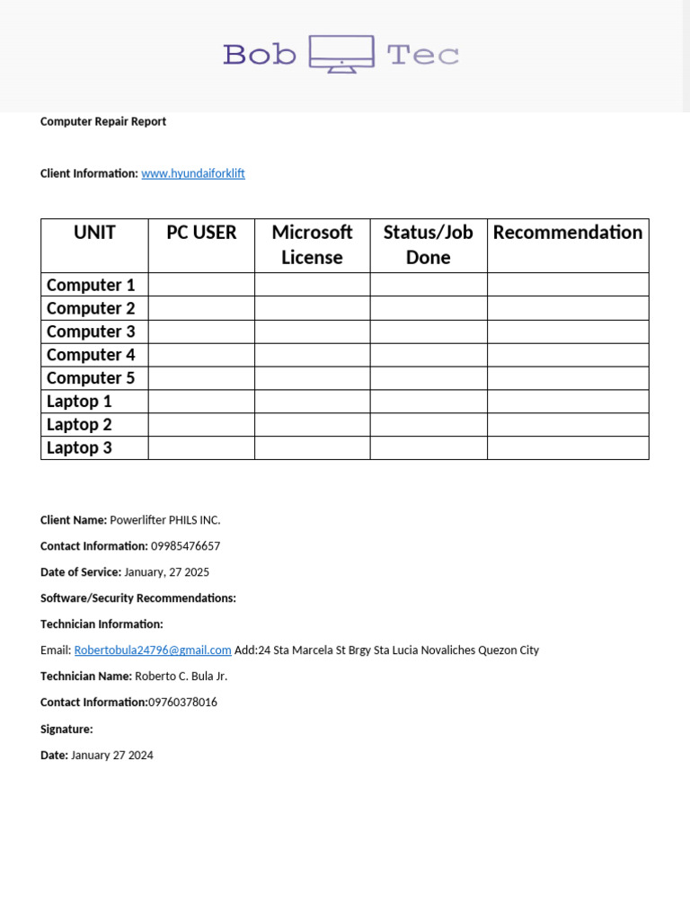 Computer Repair Report - POWERLIFTER | PDF