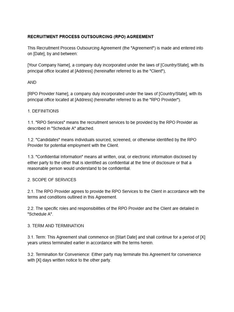 RPO Agreement: Terms & Conditions | PDF | Indemnity | Business Law