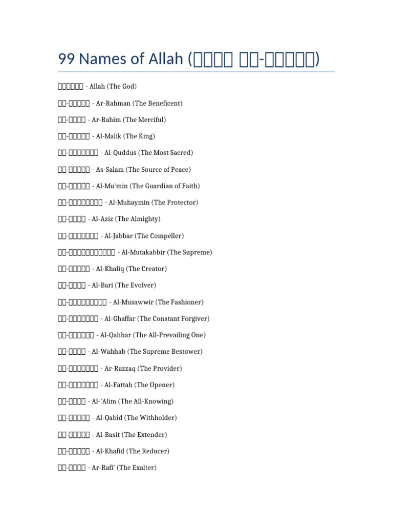 99 Names of Allah | PDF