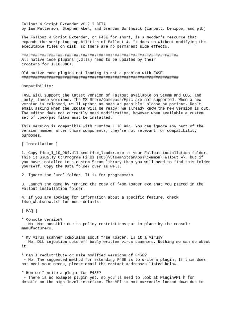 f4se Readme | PDF | Computer Virus | Software Development