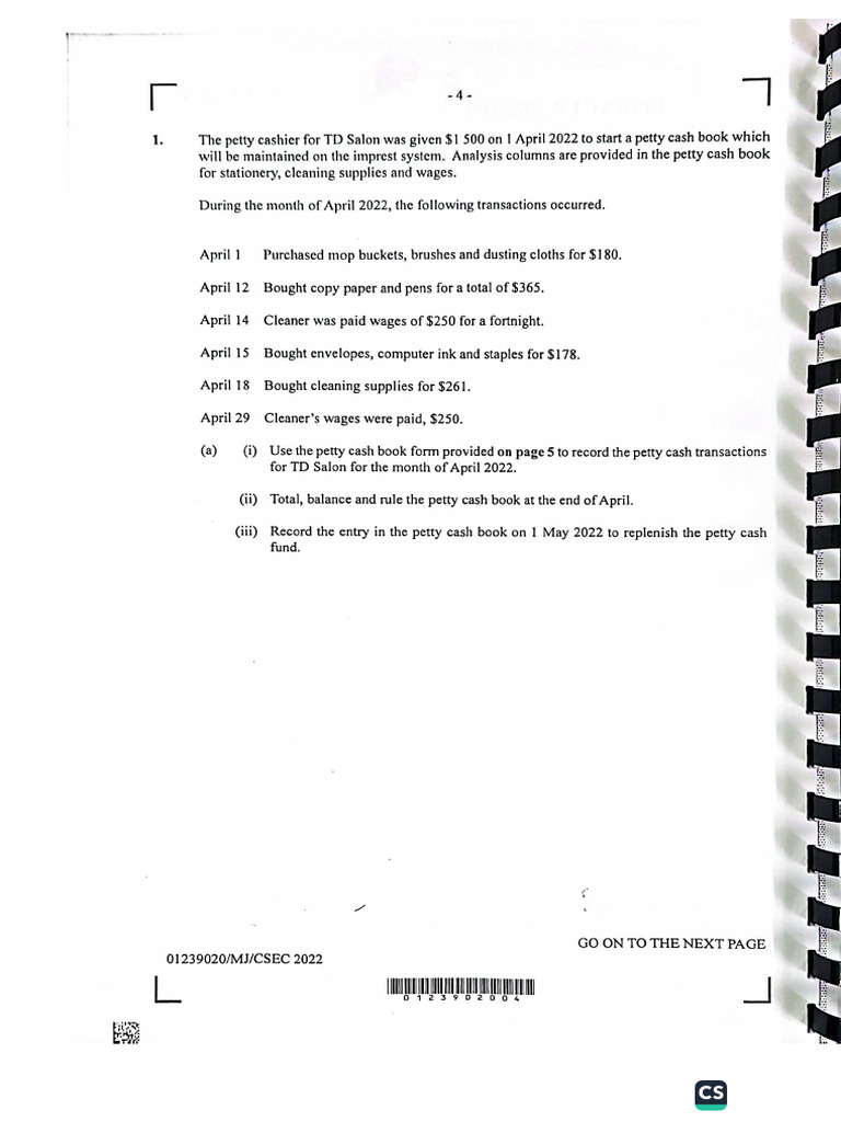Petty Cash Book and The Imprest System. POA 6th Frank Wood. | PDF