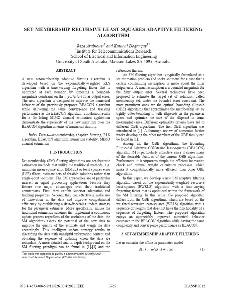 Set-membership_recursive_least-squares_adaptive_filtering_algorithm | PDF | Least Squares ...