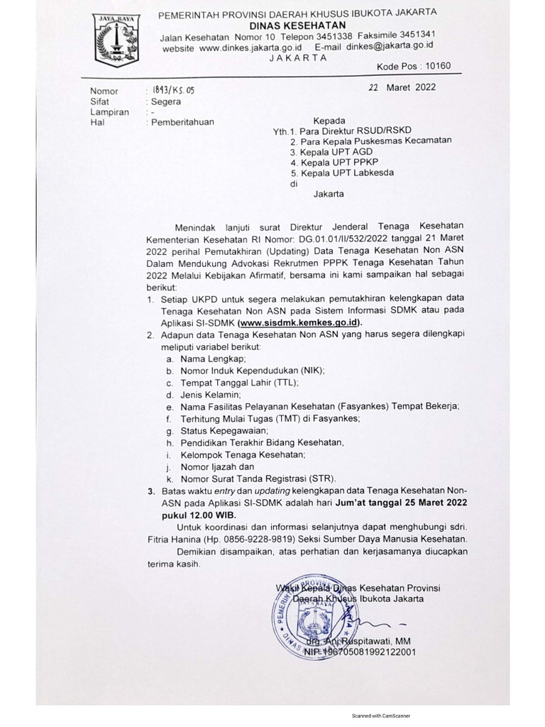 Pemberitahuan Updating Data Nakes Non PNS | PDF