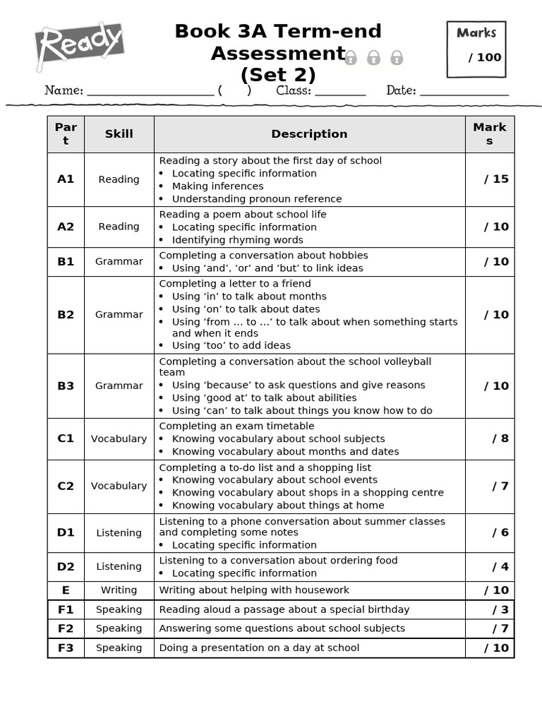 Ready Assessment 3A Term-End Set2 3 | PDF | Vocabulary