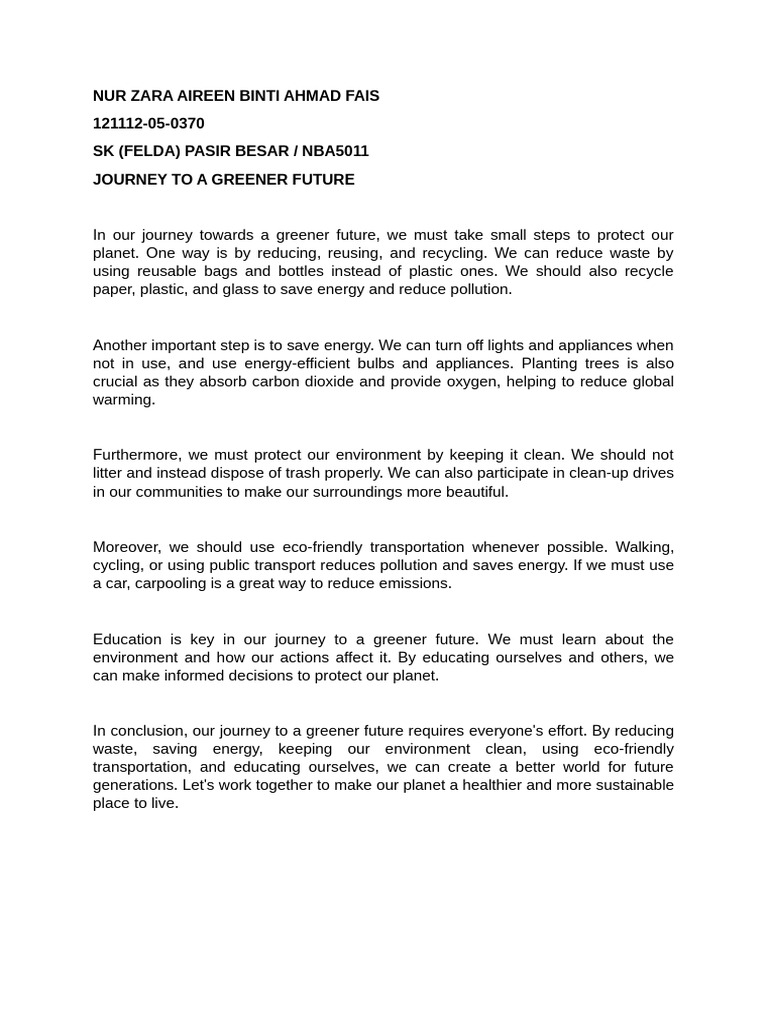 Journey To A Greener Future Public Speaking Text | PDF