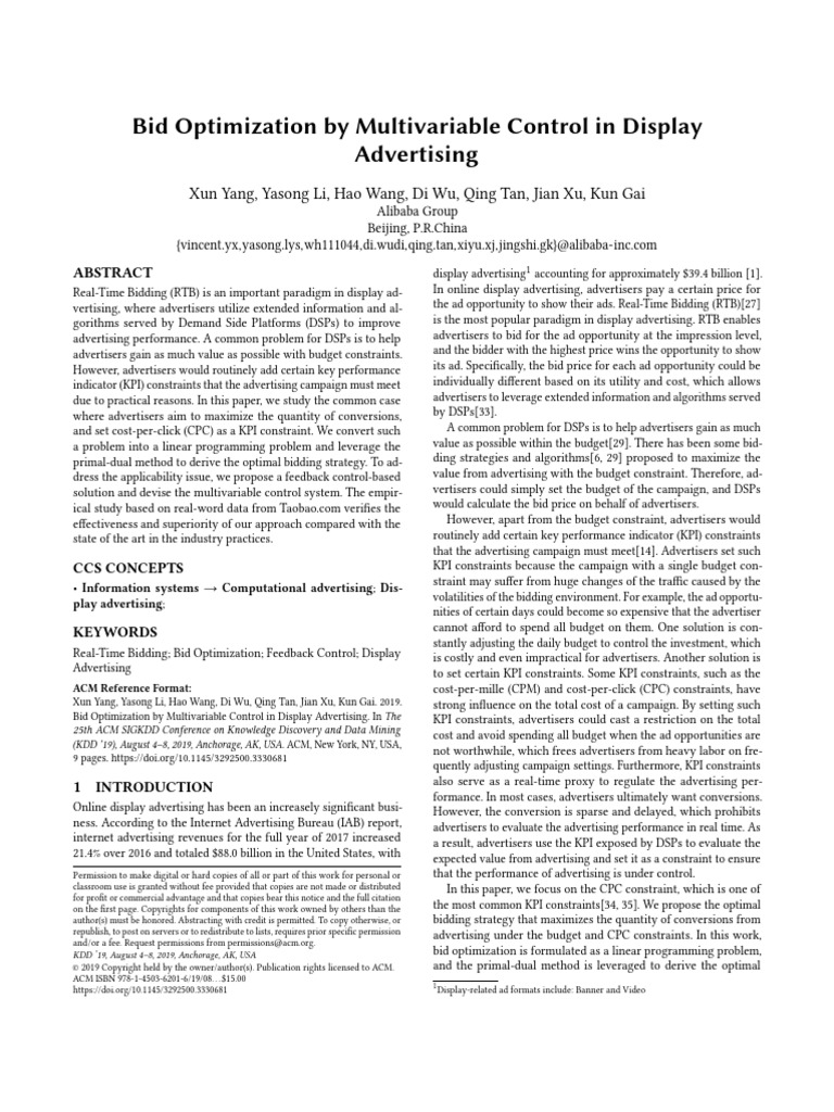 KDD__19_BidOpt_CAMERA_READY | PDF | Control Theory | Applied Mathematics