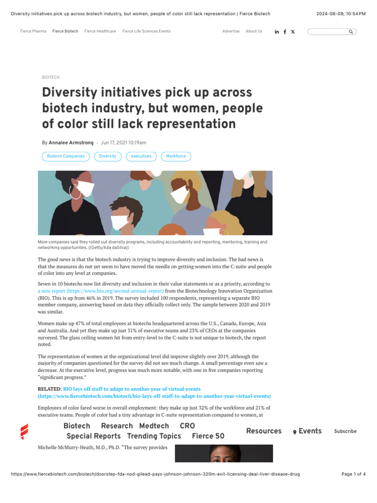 Diversity Initiatives Pick Up Across Biotech Industry, But Women, People of Color Still Lack ...
