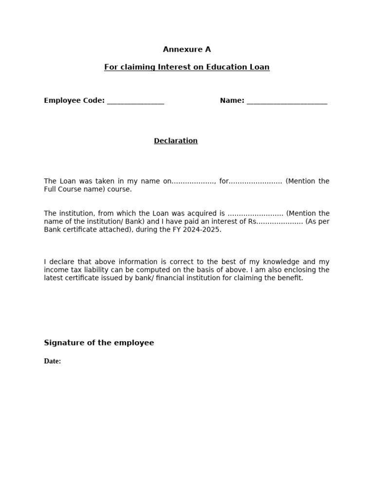 Declaration of Education Loan | PDF