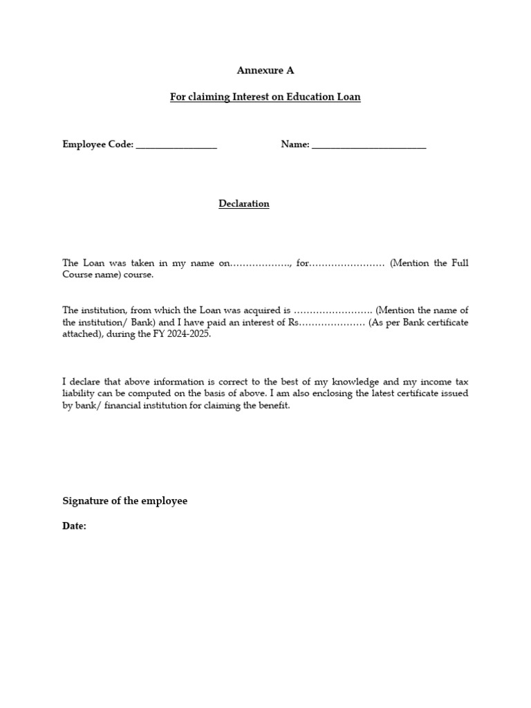 Education Loan Interest Claim Form | PDF