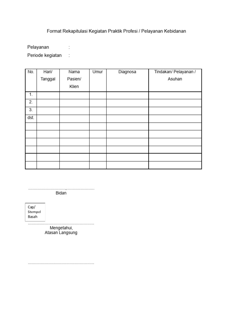 Contoh Format Rekapitulasi Kegiatan Praktik Profesi | PDF