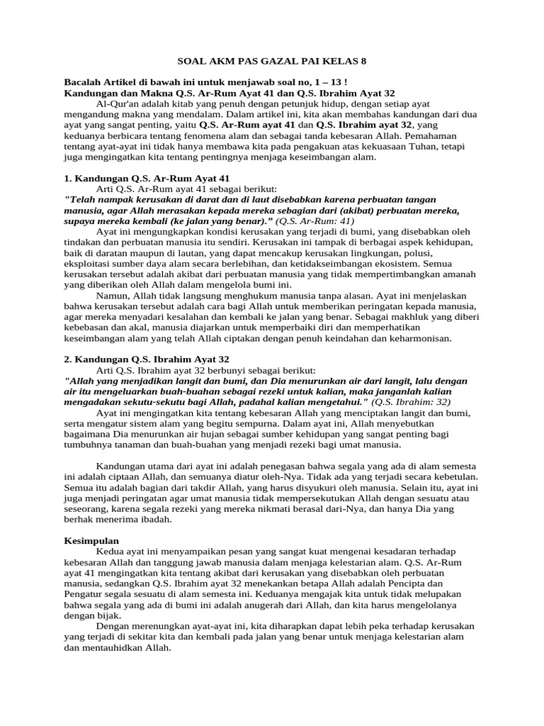 Soal Pai Akm Kelas 8 Gazal 2024 | PDF
