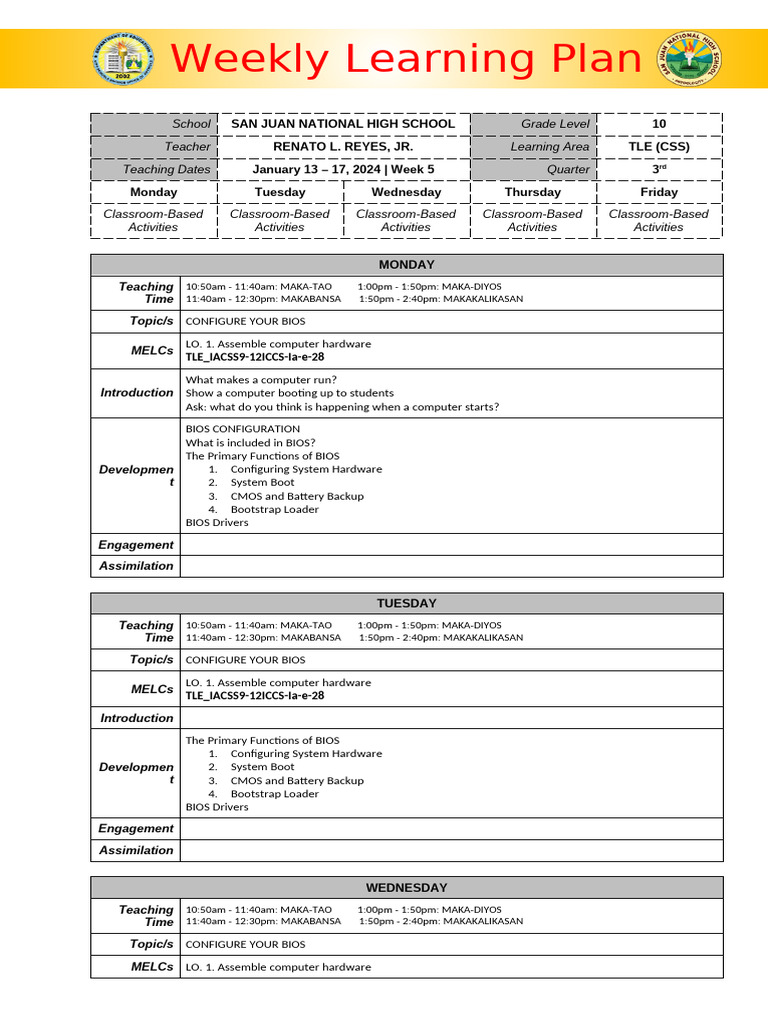 Q3 Week05 REYES WLP-TLE10-CSS | PDF | Bios | Booting