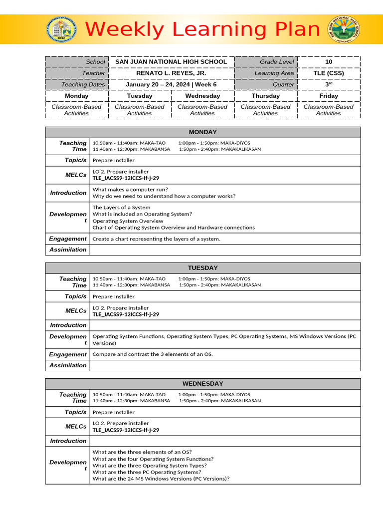 Q3 Week06 Reyes Wlp Tle10 Css Pdf Operating System Computing Platforms