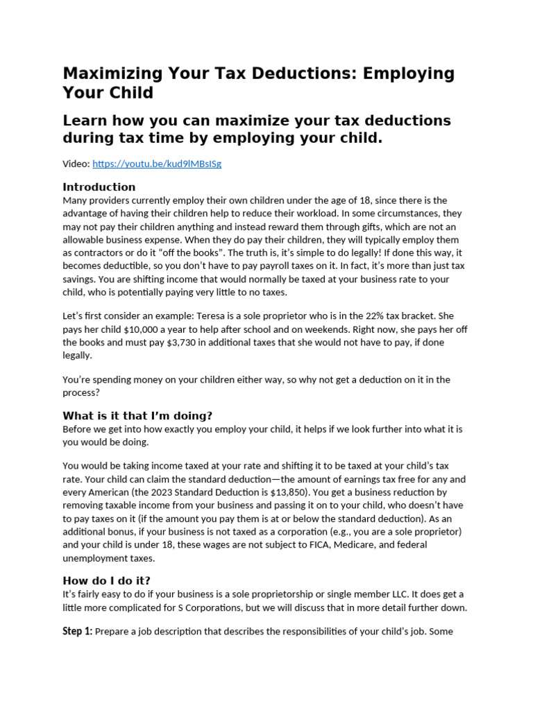 Employing Your Child TWC | PDF | Taxes | Payroll Tax