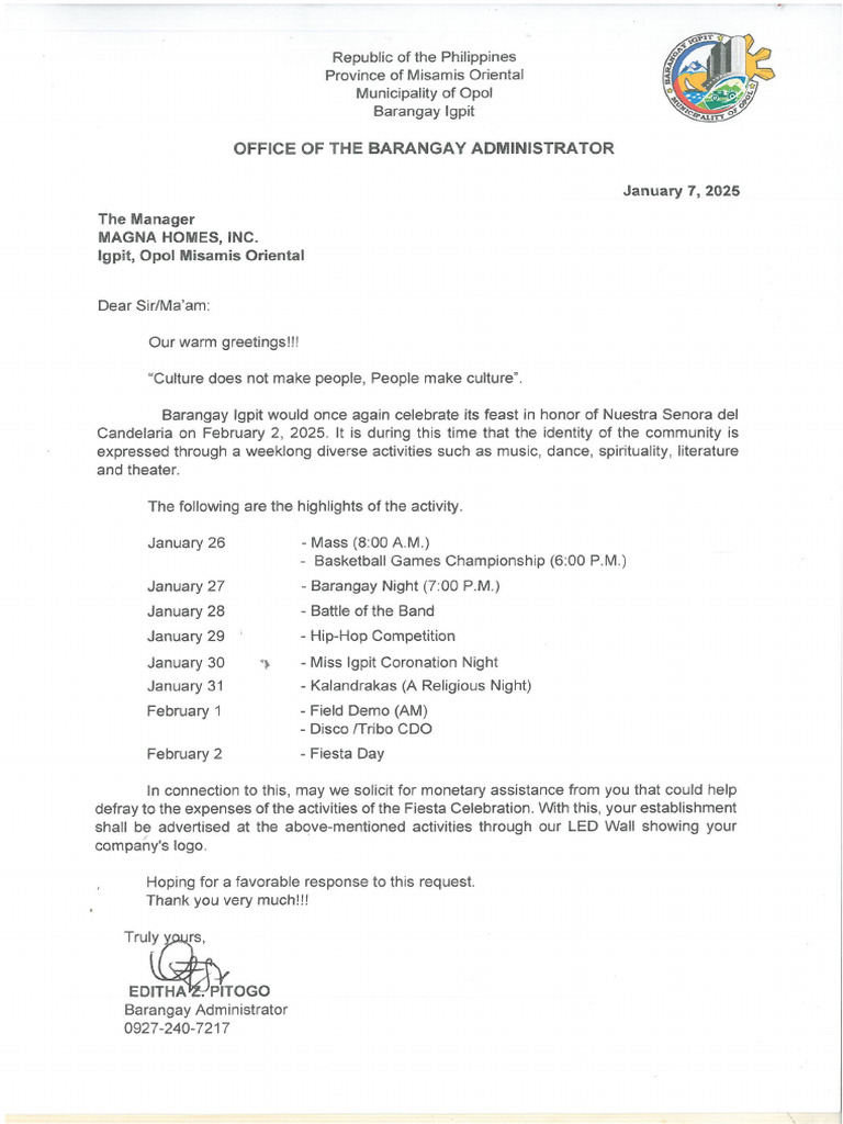 Brgy. Igpit_Solicitation letter | PDF