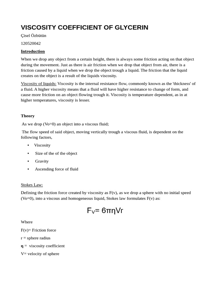 viscosity of glycerin | PDF | Viscosity | Drag (Physics)