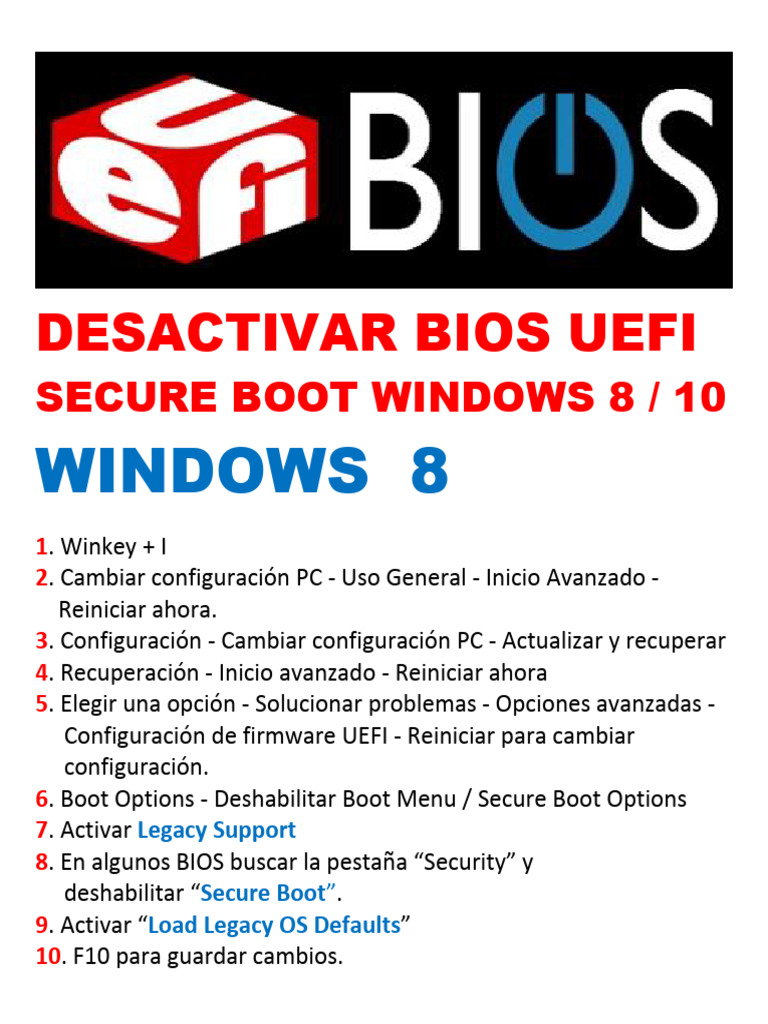 Desactivar BIOS UEFI Secure Boot | PDF | Arranque | Informática